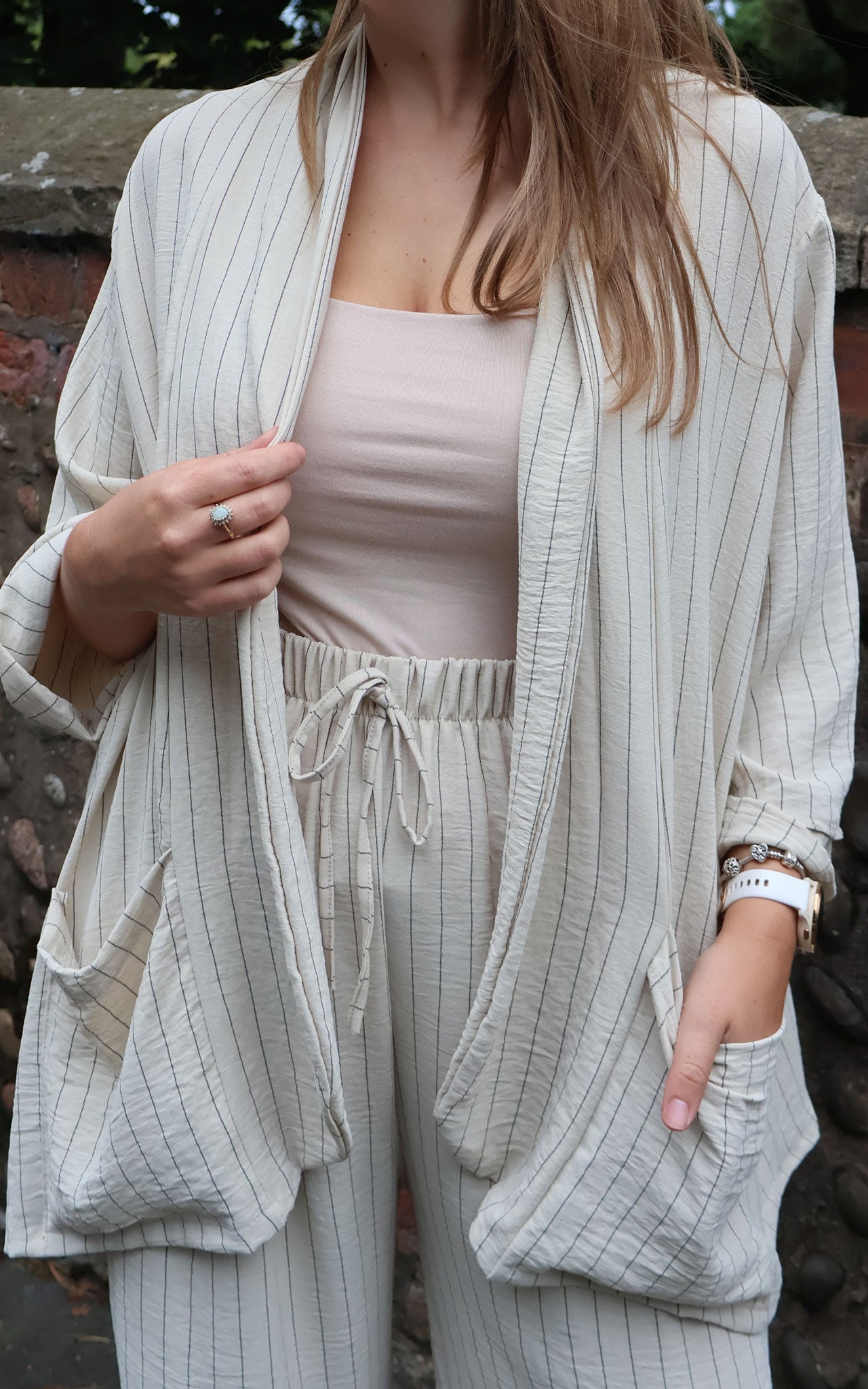 Mandy Jacket | Pinstripe | Beige – Room Lytham